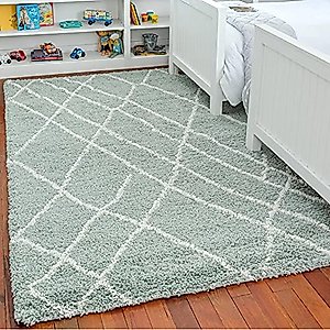 Rugs.com Soft Touch Shag Collection Area Rug – 2x3 Sage Green Shag Rug Perfect for Entryways, Kitchens, Breakfast Nooks, Accent Pieces