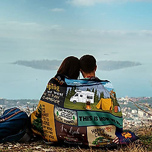 Camper Blanket Camping Lovers Gift Ideas for Men Women, Camping Campsite - Camping Blanket for RV Travel Hiking - Camper Decor - Camp Gift,Super Soft Throws Flannel Fleece Blankets Gifts for Camper