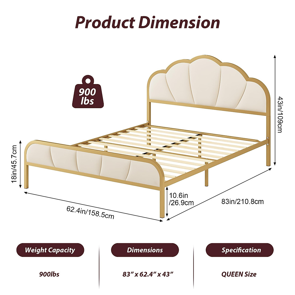 BOTLOG Queen Bed Frame, Upholstered Platform Bed Frame with Velvet Petal Headboard, Footboard, Strong Wooden Slats, No Box Spring Needed/Easy Assembly (Queen)