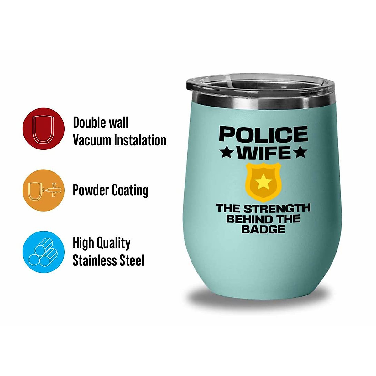 Flairy Land Police Wife Teal Wine Tumbler 12oz - behind the badge - Law Enforcement Gift Police Officer Deputy Sheriff Thin Blue Line Police Wife Chief Police Corrections Officer Wife