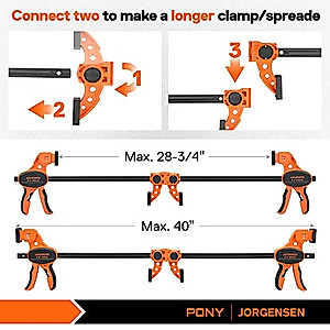 Jorgensen Bar Clamps For Woodworking, 12" 2-Pack One-Handed Clamps/Spreader with Load Limit Indicator, Quick Grip Bar Clamps E-Z Hold F Clamps Set with 300 lbs Load Limit, Medium Duty