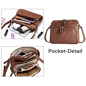 OB OURBAG Solid Multi-pockets Casual PU Leather Crossbody Shoulder Bags for Women (Brown)