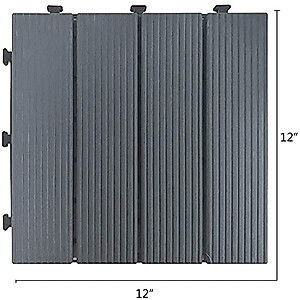 JP Outdoor 9 Pcs PE Interlocking Patio Deck Tiles, 12 x 12in 4-Slats Straight Pattern Grey Floor Covering for Patio Shower Garden Balcony