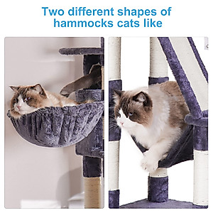 Hey-brother Cat Tree, 61 inch Cat Tower for Indoor Cats, Cat House with Padded Platform Bed, Toy Balls, Large Cozy Condo, Hammocks and Sisal Scratching Posts, Smoky Gray MPJ019G