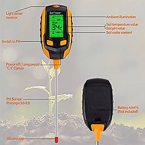 SOILPHU 4-in-1 Soil Moisture Meter,Inspection Plant Temperature/Soil Moisture/PH Meter/Sunlight Intensity/Environment Humidity Soil Test Meter for Gardening, Farming, Indoor and Outdoor Plants