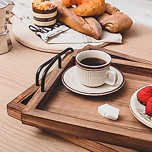 Ottoman Tray with Handles Set of 2 Serving Tray for Coffee Table Decorative Tray Rustic Rectangular Tray for Food Dinner Breakfast Kitchen Bedroom Living Room Housewarming Gift, Large & Small, Brown