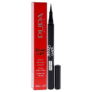 Pupa Milano Skinny Eyeliner - Ultra Slim For Maximum Precision - Soft Felt Tip Helps Create Wings - Intensifies The Lash Line - Water-Based Formula - Long Lasting Wear - 001 Extra Black - 0.034 Oz