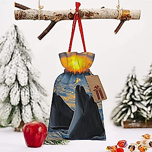 Drawstrings Christmas Gift Bags Bottle-Nosed-Dolphins-Sunset-Light Presents Wrapping Bags Xmas Gift Wrapping Sacks Pouches Medium