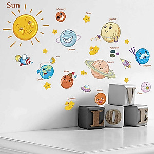 Amaonm Kids Room Wall Art Decor Decals Cartoon Removable Universe, Space, Planet, Solar System, Galaxy DIY Home Wall Stickers Decals Murals for Bedroom Living Room Ceiling Boys Girls Rooms Nursery