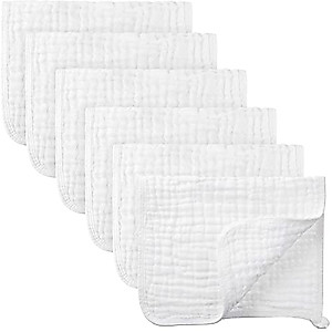 Irenare 6 Pieces Large 20 x 10 Inch Muslin Burp Cloths Multi-Colors Muslin Washcloths Baby Burping Cloth Diapers 6 Absorbent Layers Muslin Face Towels for Baby (White)