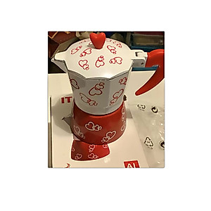 Italmax Heart Pattern Red and White Stove Top 6 Cup Espresso Coffee Maker