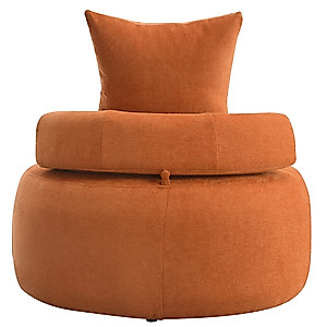 Lepfun 32" Solid Wood Pillow, Easy to Move Modern Chenille Reading Chair, High-Stretch Round Sofa for Bedroom, Living Room, Lounge, Hotel, Orange