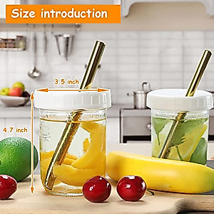 Pckydo Bubble Tea Cups 2 pack, Reusable Wide Mouth Smoothie Cups, Iced Coffee Cups With White Lids and Gold Straws Mason Jars Glass Cups, Travel Glass Drinking Bottle (16oz, Gold Straws)