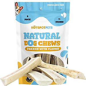 hotspot pets Premium Split Elk Antlers for Dogs - 7+ Inch Large Dog Antler Chews (4 Pack) Naturally Shed Antler Bone for Large Breed Aggressive Chewers - Made in USA - Promotes Dental Hygiene