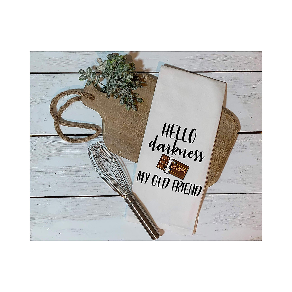 Hello Darkness My Old Friend - Dish Towel Kitchen Tea Towel Funny Saying Humorous Flour Sack Towels Great Housewarming Gift 28 inch by 28 inch, 100% Cotton, Multi-Purpose Towel