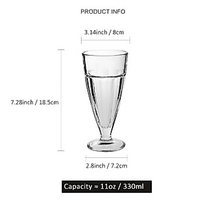 binsakao Milkshake Glasses Cups Soda Fountain with Spoons, Milk Shake, Ice Cream Soda Glass, 12-Ounce, Clear, Set of 2