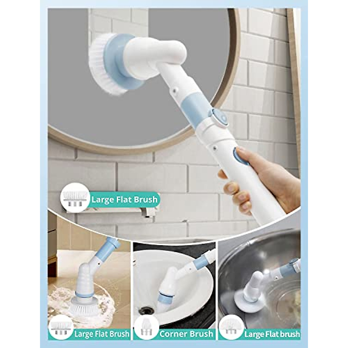 Bilim Cordless Long Handle Electric Mop, Household Cleaning Tool, Portable Spin Scrubber,for Bathroom/Wall/Tile Floor/Bathtub/Baseboard/Toilet/Kitchen
