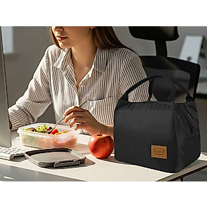Aosbos Black Lunch Bag Women Teens Insulated Lunch Box Men Adult Lunchbox Lunch Tote Reusable Meal Prep Container Bag Bento Box Cooler Bag for Work Office Picnic Loncheras Para Hombres Mujer