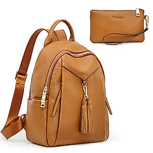 Kattee Genuine Leather Backpack Purses for Women Soft Casual Daypack Fashion Travel Bags with Wristlet Wallet (Brown)