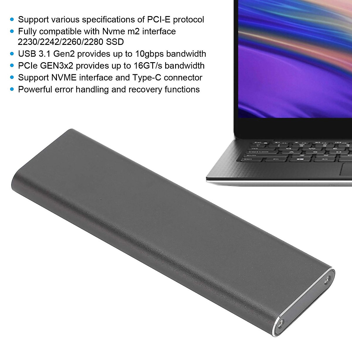 wendeekun Aluminum Portable External Solid State Drive SSD Hard Shell, Solid State Drive M.2 to USB3.1 NVME Key Adapter M2 SSD Hard Shell Computer Accessories,Sturdy and Wear-Resistant
