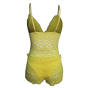 Women's Lingerie, Sleep & Lounge, Naughty Outfits for Women Bodysuit Lingerie Women's Lengerie Set Ladies Sexy Lace Multi-Color Multi-Yard Split Seductive Lingerie Without Chest (4XL, Yellow)