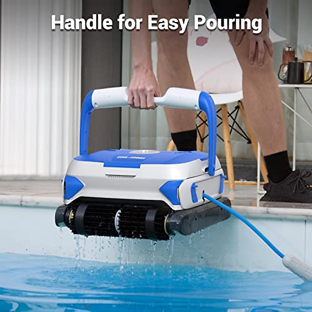Rock&Rocker Upgraded Powerful Automatic Pool Cleaner, Robotic Pool Vacuum Cleaner with Wall Climbing, Two Larger Filter Baskets and 50FT Floated Cord, Easy to Clean Above/In-ground Swimming Pool