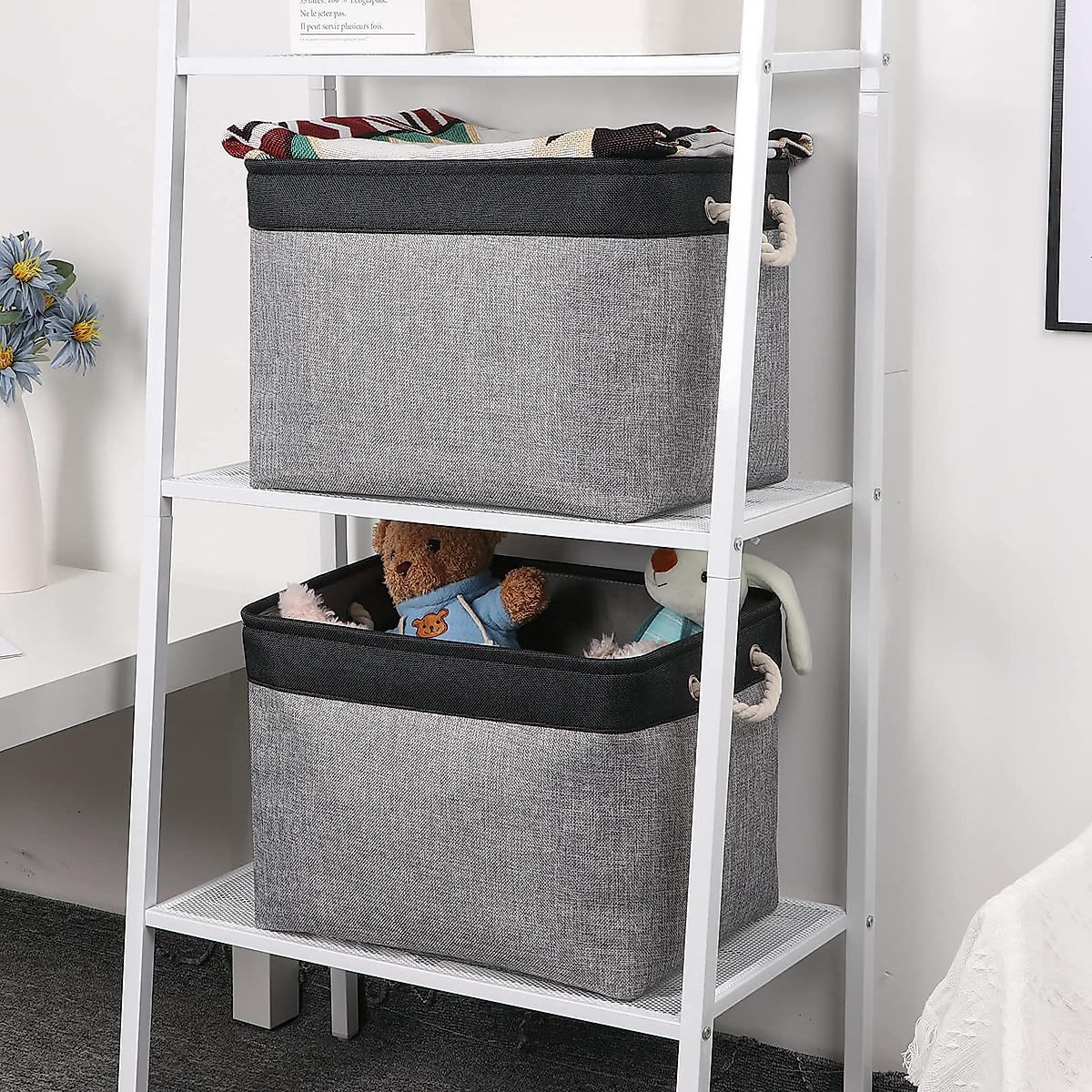 Bidtakay Baskets Set Fabric Storage Bins-Black&Grey Bundled Baskets of 2 Large Baskets 16" X 11.8" X 11.8" + 6 Small Baskets 11.8" X 7.8" X 5"