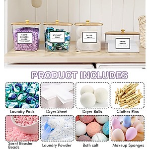3+1 Pack Laundry Pods Container,Clear Laundry Room Organization Containers,Large Laundry Detergent Powder Storage Containers with Bamboo Lids & Labels,Laundry Pods Holder for Scent Booster,Powder,Pods
