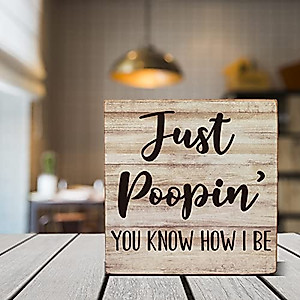 Bathroom Quote Wooden Box Sign Desk Decor Rustic Bathroom Wood Box Sign for Home Shelf Table Decoration 5 X 5 Inch