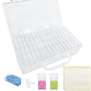 ANQEEL 3 PCS 64 Grids Diamond Painting Storage Containers,Craft Storage Tool Box with Label Stickers,Portable Storage Organizer for Jewelry,Art DIY,Crafts,Beads, Clear