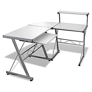 Gaming Desk Corner Desk Modern L-Shaped Desk Computer Office Desk Workstation for Home Office Small Space,with Pull Out Keyboard Tray (White)