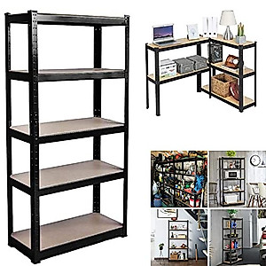 5 Tier Boltless Garage Shelving,Workshop Storage Racking Shelves Heavy Duty Metal Shelving Unit Shed for Warehouse Workshop Office Home, Bookcase, Catering, Retail, Supermarket Storage Shelves,Black