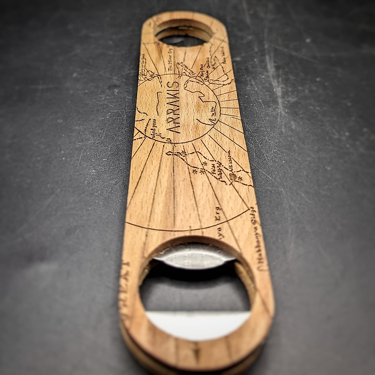 MAP OF ARRAKIS Engraved Wood Bottle Opener | Inspired by Sandworms and Muad'dib | Double Sided Engraving | Great Atreides Gift Idea!