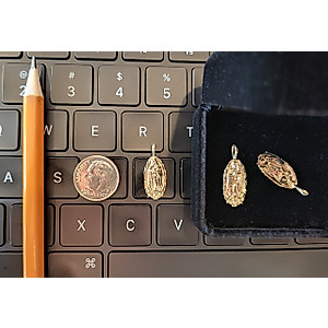 Small 14K Yellow Gold Diamond-Cut Religious Our Lady Of Guadalupe Virgin Mary Pendant Miracle Medal Charm (17x9 mm) (3/4" height) - Jewelry Gifts For Women Wife Mom Gifts For Men Husband Dad