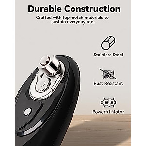 Electric Can Opener for Kitchen with Stainless Steel Blade- Portable Battery Powered Can Opener Smooth Edge, Automatic Easy Hands Free One Touch Start for Seniors with Arthritis, Left Handed, Black