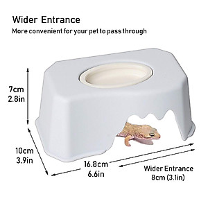 Gecko Hideout Box with Wider Entrance, Hide Cave with Sink to Increase Humidity and Water Supply, Habitat Water Bowl for for Lizards, Turtles, Reptiles, Amphibians, Small Snake