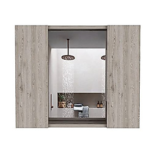 Tuhome Artemisa Medicine Cabinet with Double Door, Mirror, and External Shelf, Light Grey