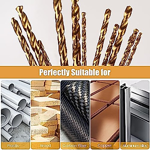 MulWark Drill Bit Set, 13 Piece 1/16-Inch to 1/4-Inch M35 Cobalt Titanium Nitride Coated Drill Bits for Metal, Stainless Steel, Plastic, Wood, Steel