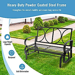 Tangkula 2-Person Outdoor Glider Bench, Swing Seat Bench with Seat & Back Cushions, Sturdy Rustproof Steel Frame, Smooth & Gentle Gliding Motion, Patio Rocking Loveseat for Backyard, Porch (Blue)