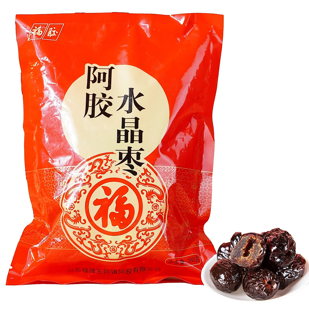 FU PAI E JIAO Jujube Pitted - Chinese Date Individually Wrapped, Non-GMO, Sweet Caramel Flavor, Natural Fruit Snacks 6.4oz