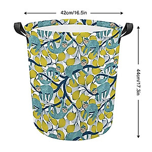 Sloths in Action Laundry Hamper Round Canvas Fabric Baskets with Handles Waterproof Collapsible Washing Bin Clothes Bag