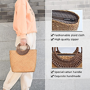 TICYACK Women's Top-handle Handbags, Handmade Straw Bag/Straw Purse for Womens for Daily Use, Beach, Travel