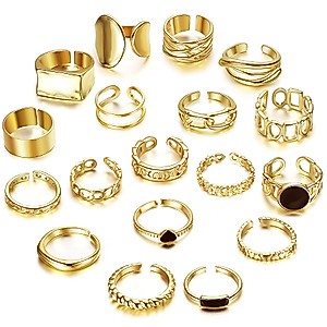 LOYALLOOK 18Pcs Vintage Knuckle Rings for Women Adjustable Chunky Rings Set Cute Finger Rings Pack Gold Tone