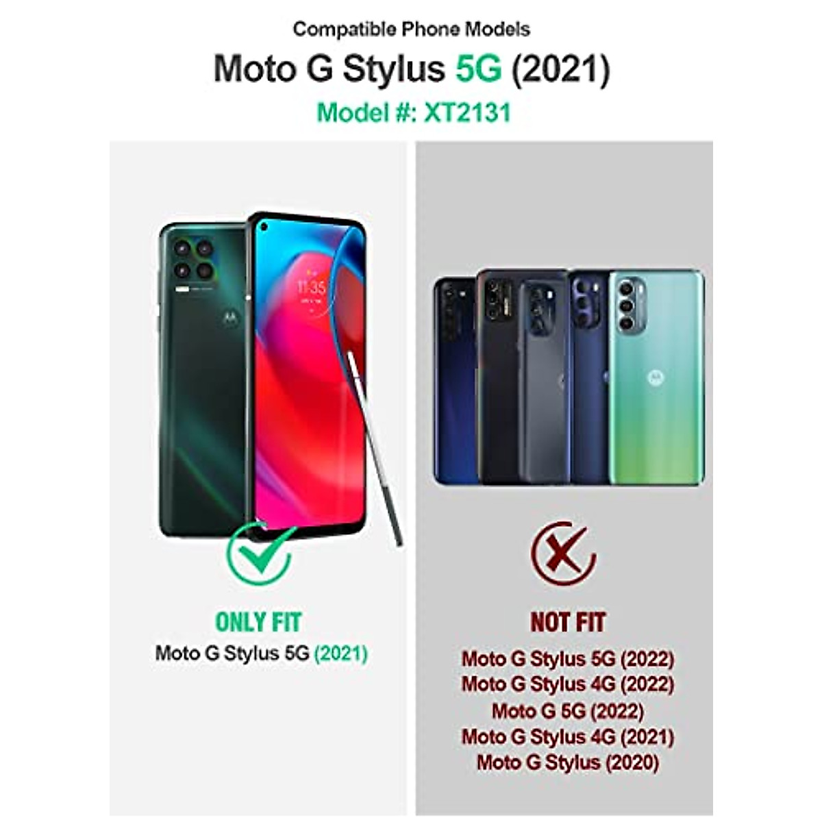 Poetic Revolution Series Case for Moto G Stylus 5G (2021), Model # XT2131, Full-Body Rugged Dual-Layer Shockproof Protective Cover with Kickstand and Built-in Screen Protector, Black