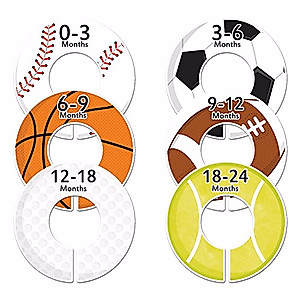 C47 Sports Baby Closet Size Dividers Boy Set of 6 Fits 1.25 Inch Rod