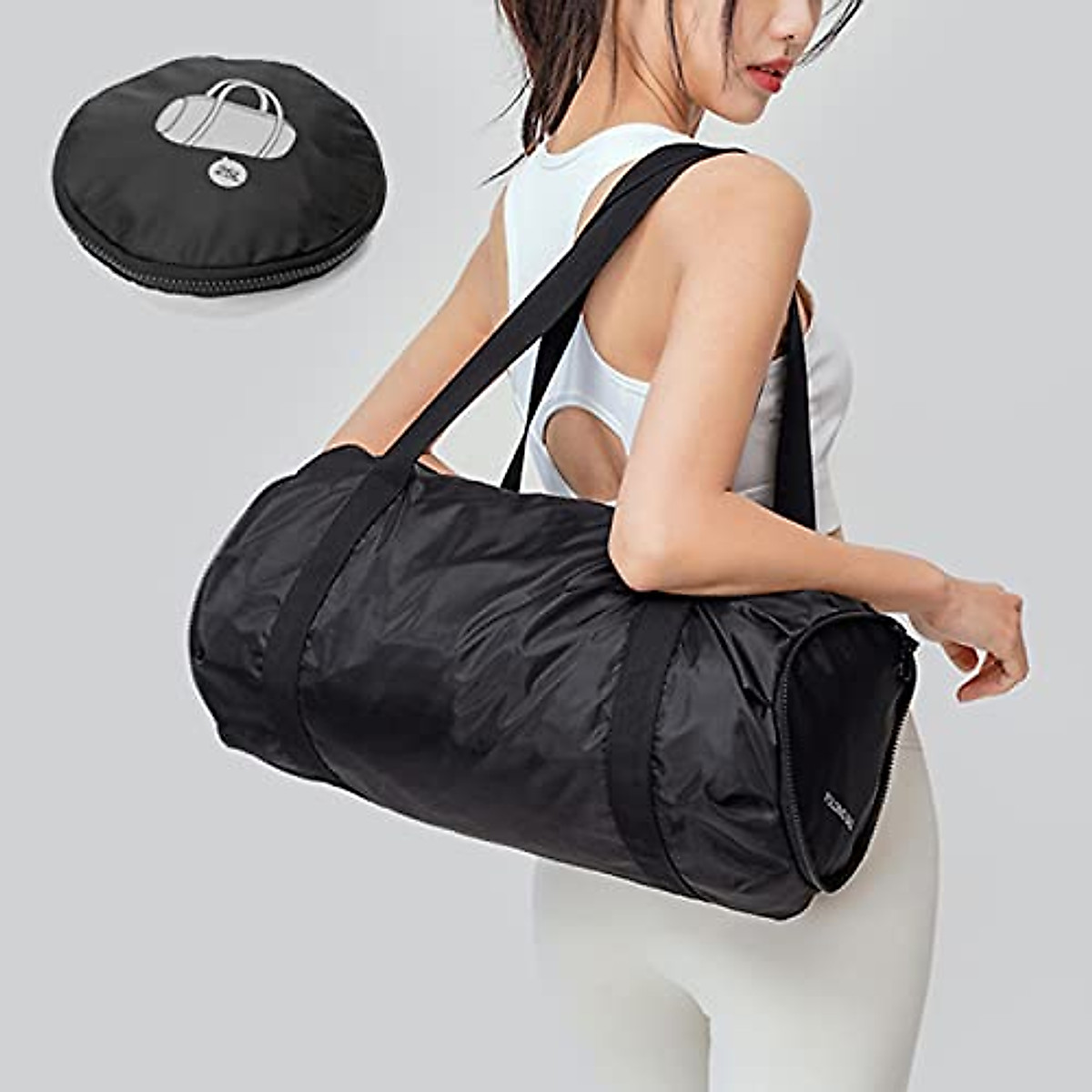 NKTDWO Small Sport Gym Bag for Adults, 25L Waterproof Duffle Bag with Wet and Dry Compartment Weekender Bag Foldable Gym Tote Bag for Workouts, Sports, Travel (Black)