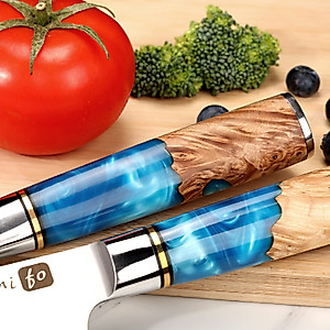 Dnifo Santoku Knife 7-Inch Japanese Style Chef Knife, Multifunctional Ultra Sharp High Carbon Stainless Steel Kitchen Chopping Knife, Ergonomic Logs & Resin Handle