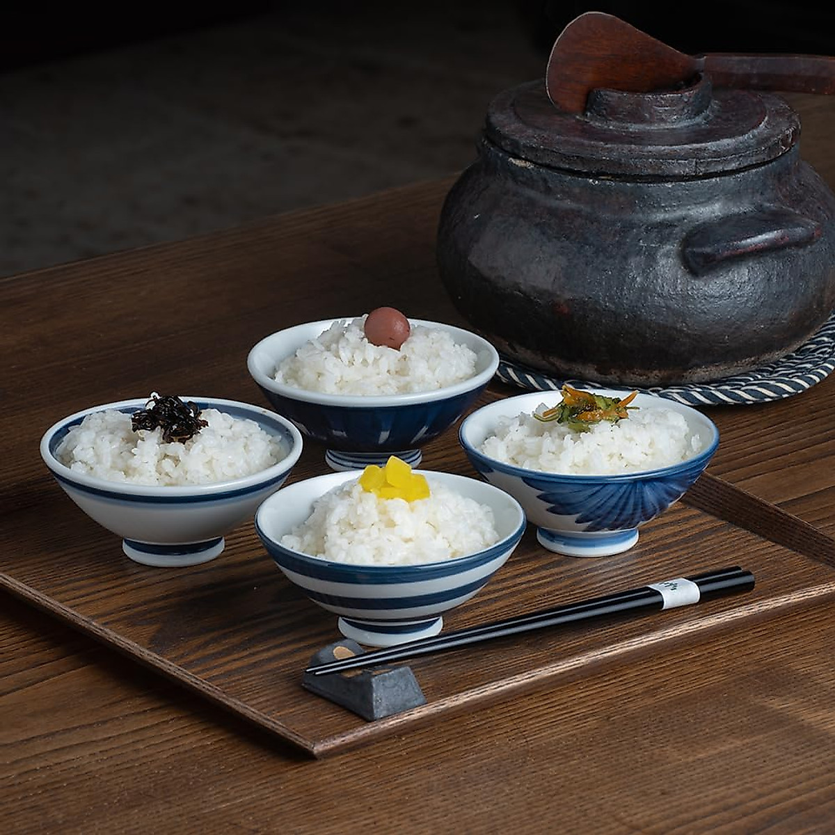 SAZANKA Japanese Rice Bowls Ceramic Soup Bowls Set of 4, 6.1 Ounce Small Cereal Bowls Rice Bowls White and Blue Bowls, Microwave Safe Bowls,Salad and Pasta,Dessert Bowls w/Gift Box