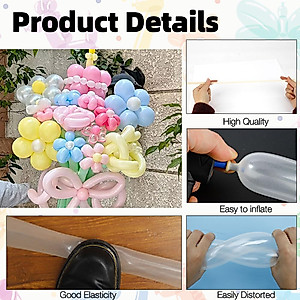 260Q Long Balloons, 100 PCS Clear Twisting Animal Balloons Magic Balloons Clear Long Skinny Latex Balloons Clown Balloon Long Balloon Animals Shape for Birthday Weddings Party Decoration Balloon