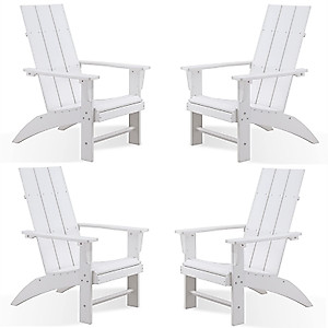 Psilvam Modern Adirondack Chairs Set of 4, Oversized Poly Lumber Fire Pit Chair, 350 Lbs Support Patio Chairs for Garden, Weather Resistant Adirondack Chair Looks Like Real Wood (4, White)